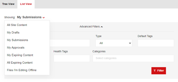 Dashboard - List View - CMS Support